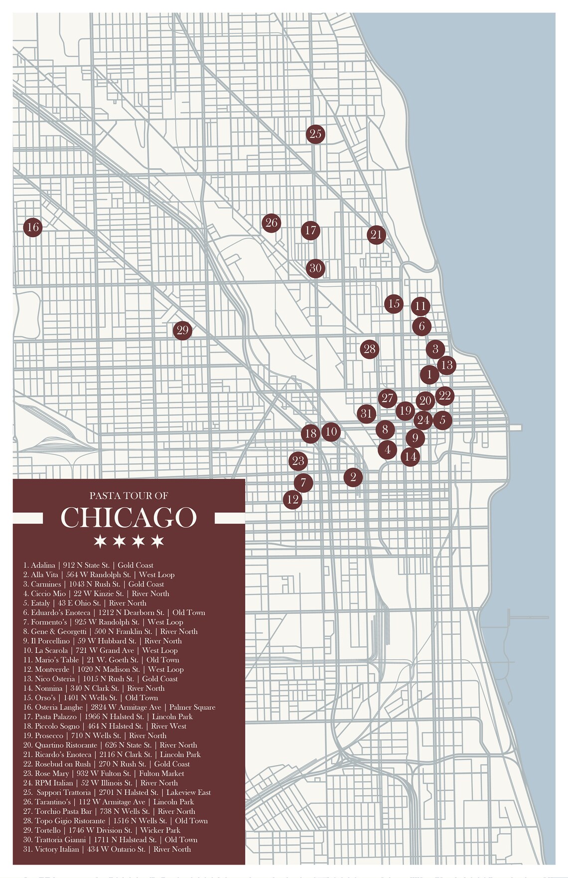 Chicago Pasta Tour Print - Etsy