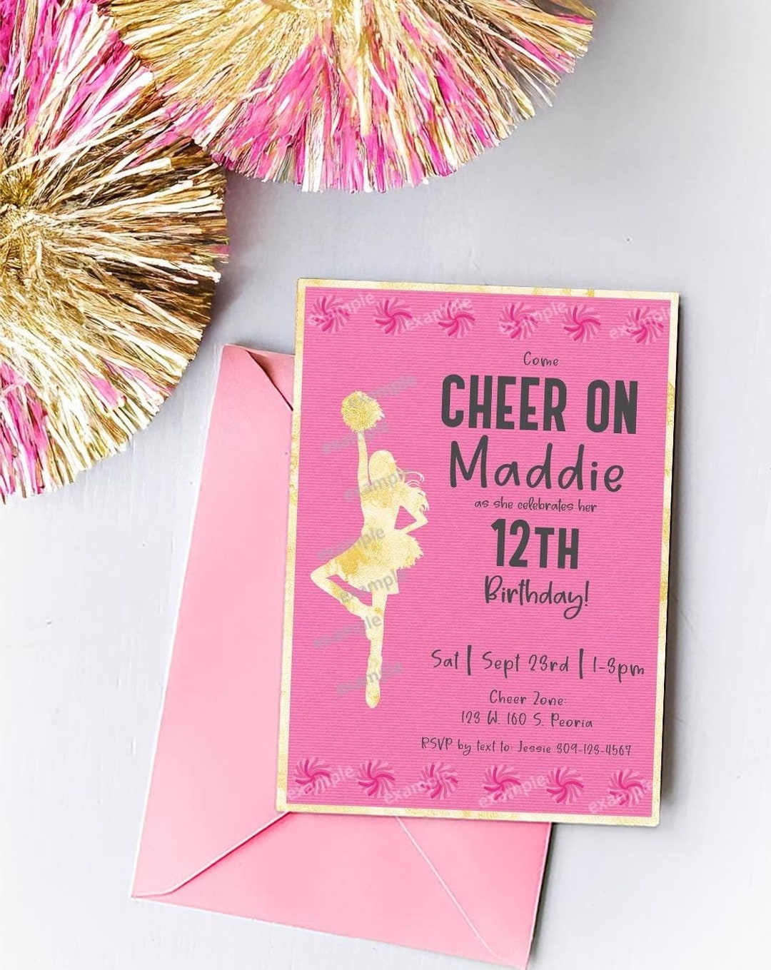 Cheerleading Birthday Party Invitation - Customized Cheerleading Invite ...