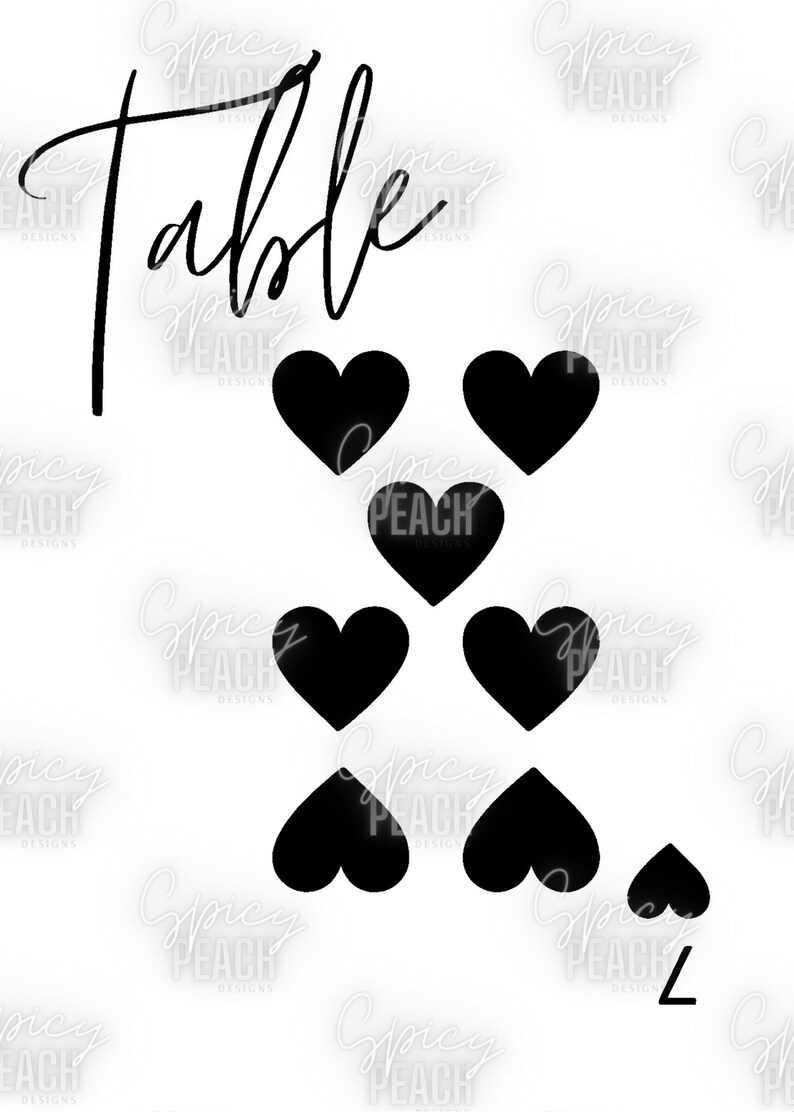 BLACK Hearts Table Numbers Table Numbers Playing Cards Table - Etsy