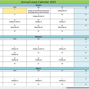 2025 Annual Leave Calendar for Team Leaders – Excel Planner – Track ...