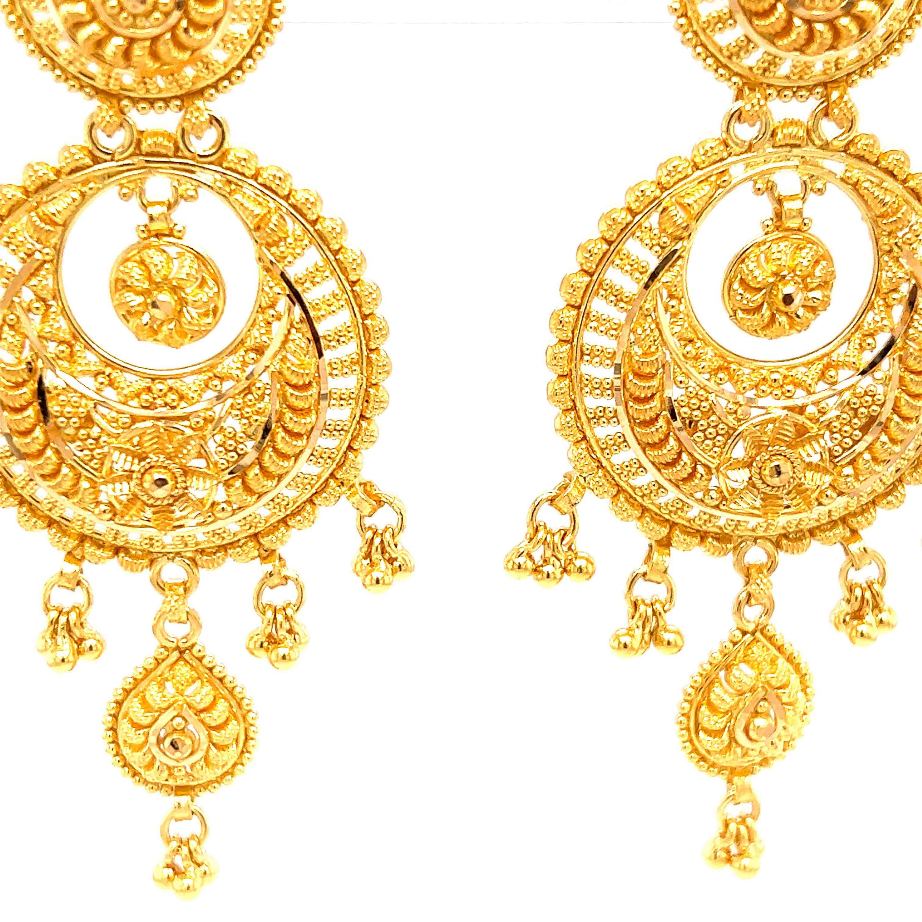 22K Gold Chandbali With Floral Detail Earrings - Etsy