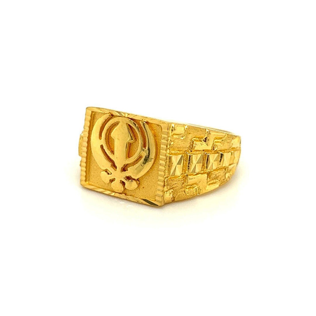 Men's 22K Gold Square Khanda Sikh Ring - Etsy