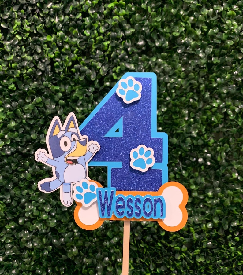 Blue Dog Glitter Cake Topper: Cartoon Birthday Party Decorations - Etsy