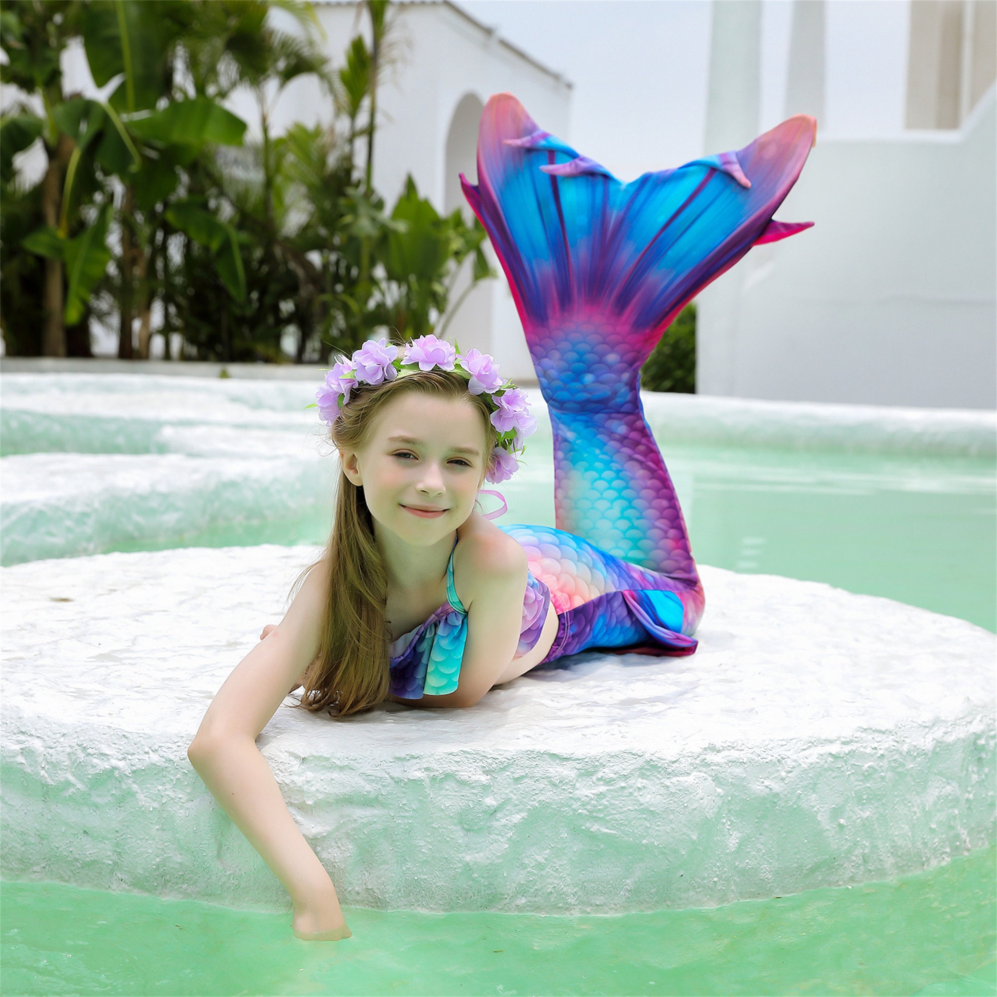Girls Swimming Mermaid Tail Sets With Monofin and Jewerly - Etsy