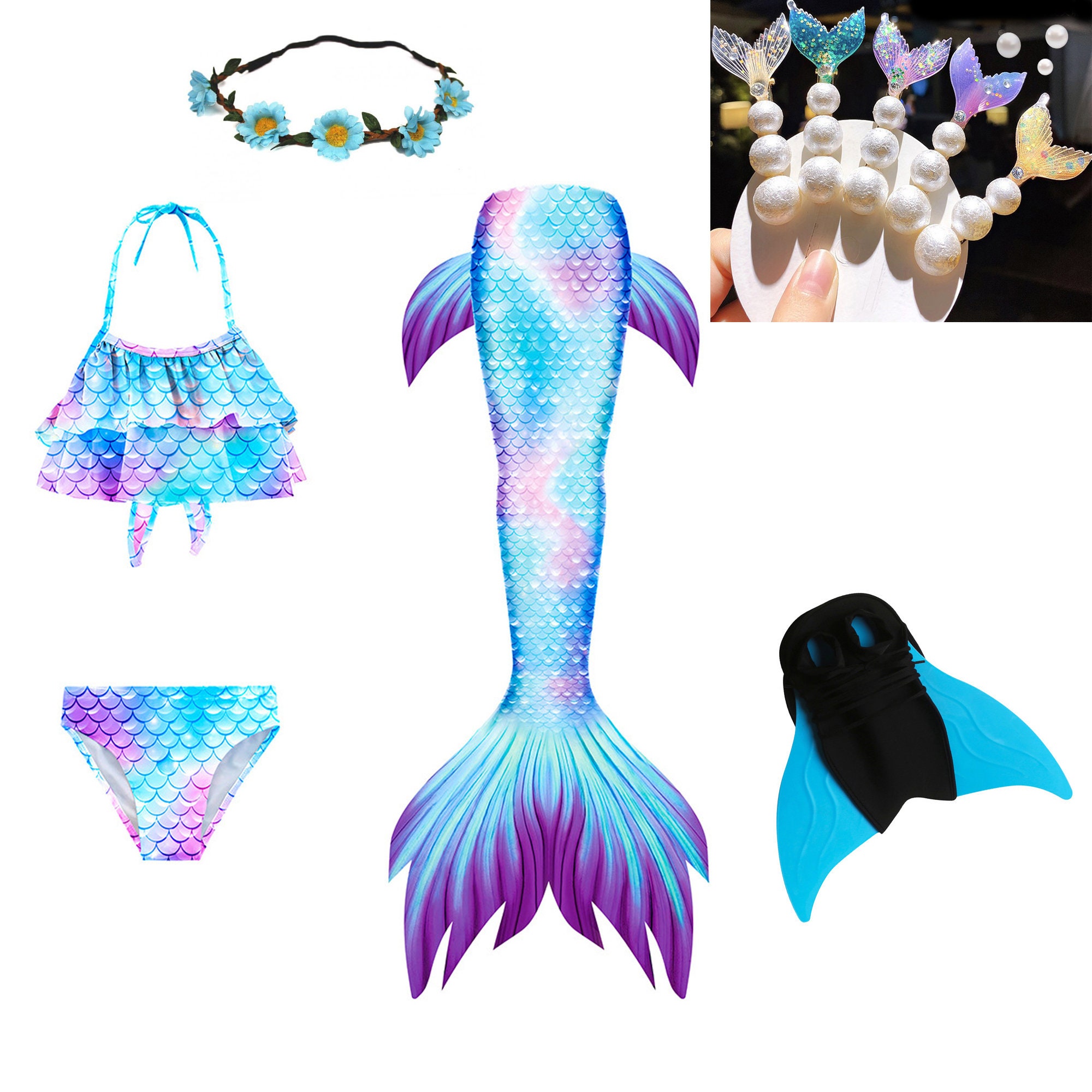 2022 Girls Swimming Mermaid Tail Sets With Monofin and - Etsy Australia
