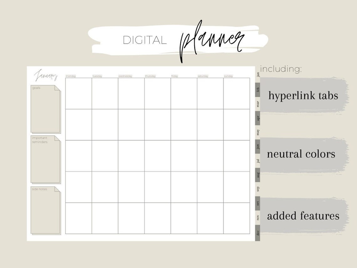 Monthly Digital Planner With Hyperlinks and Extras | Etsy