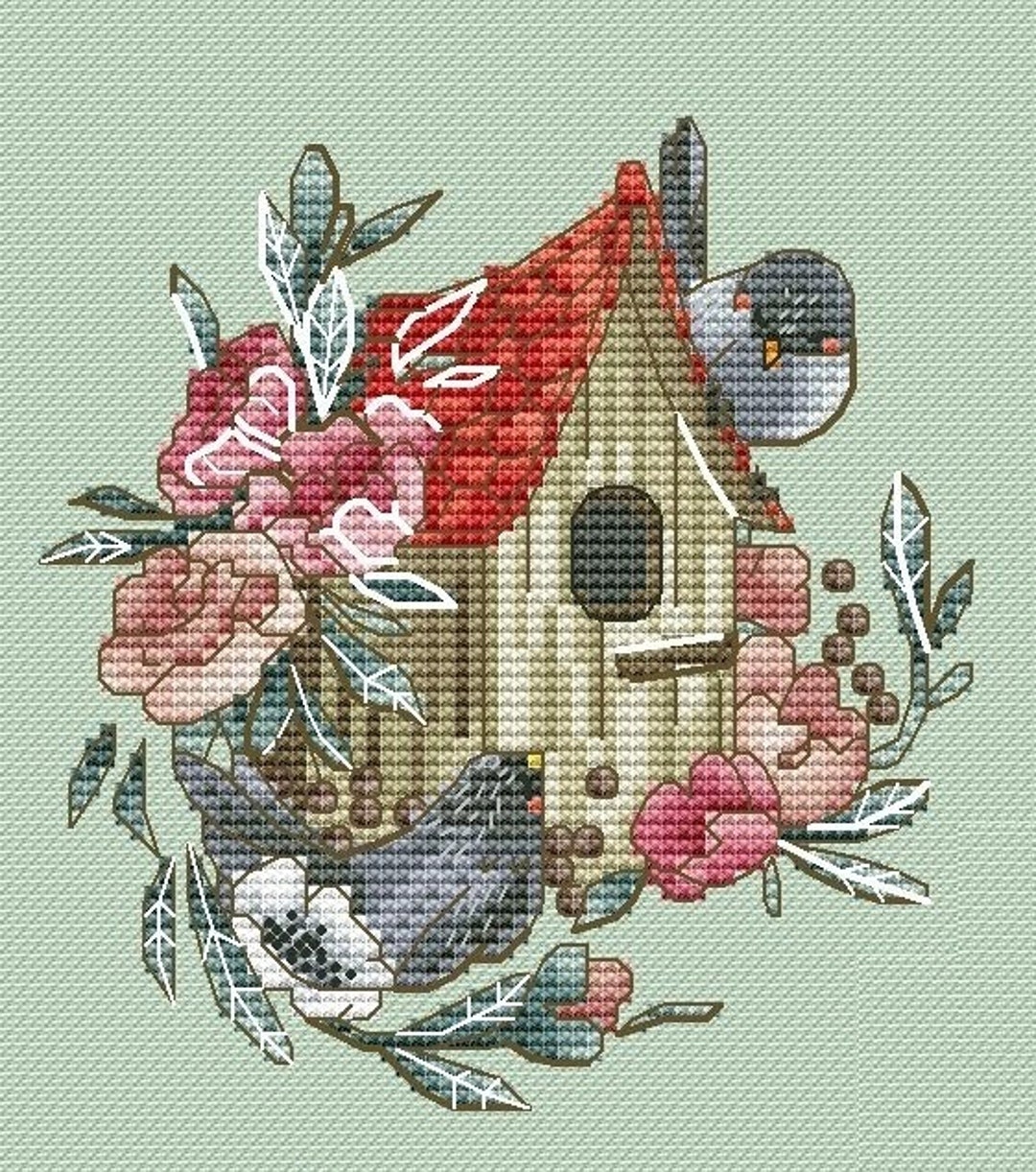 Birds With Nesting Box Cross Stitch Pattern PDF Decorative Art Home ...