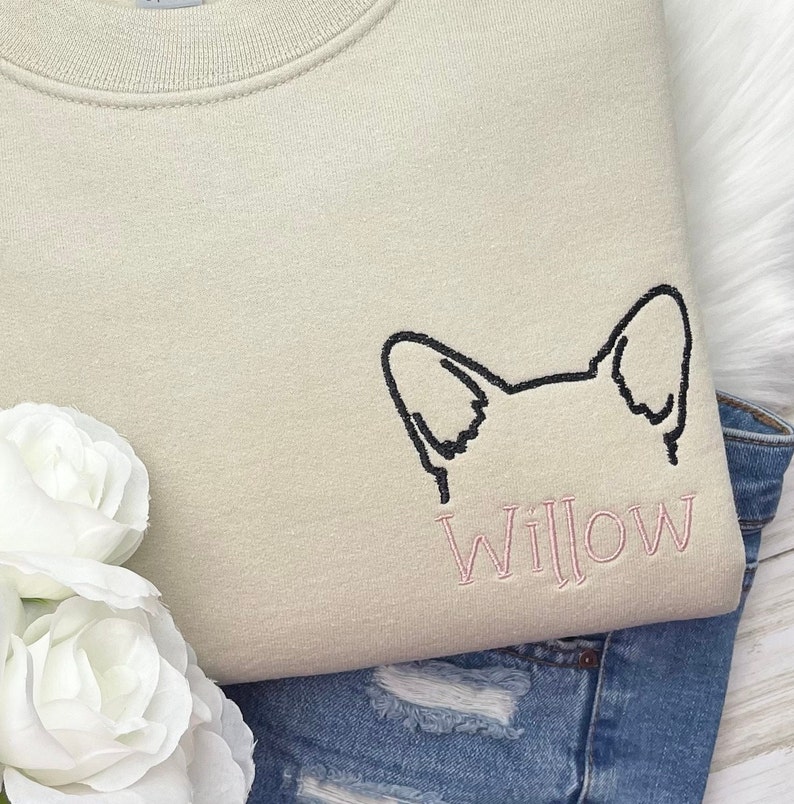 Personalized Embroidered Dog Ear Sweatshirt: Custom Pet Portrait - Etsy