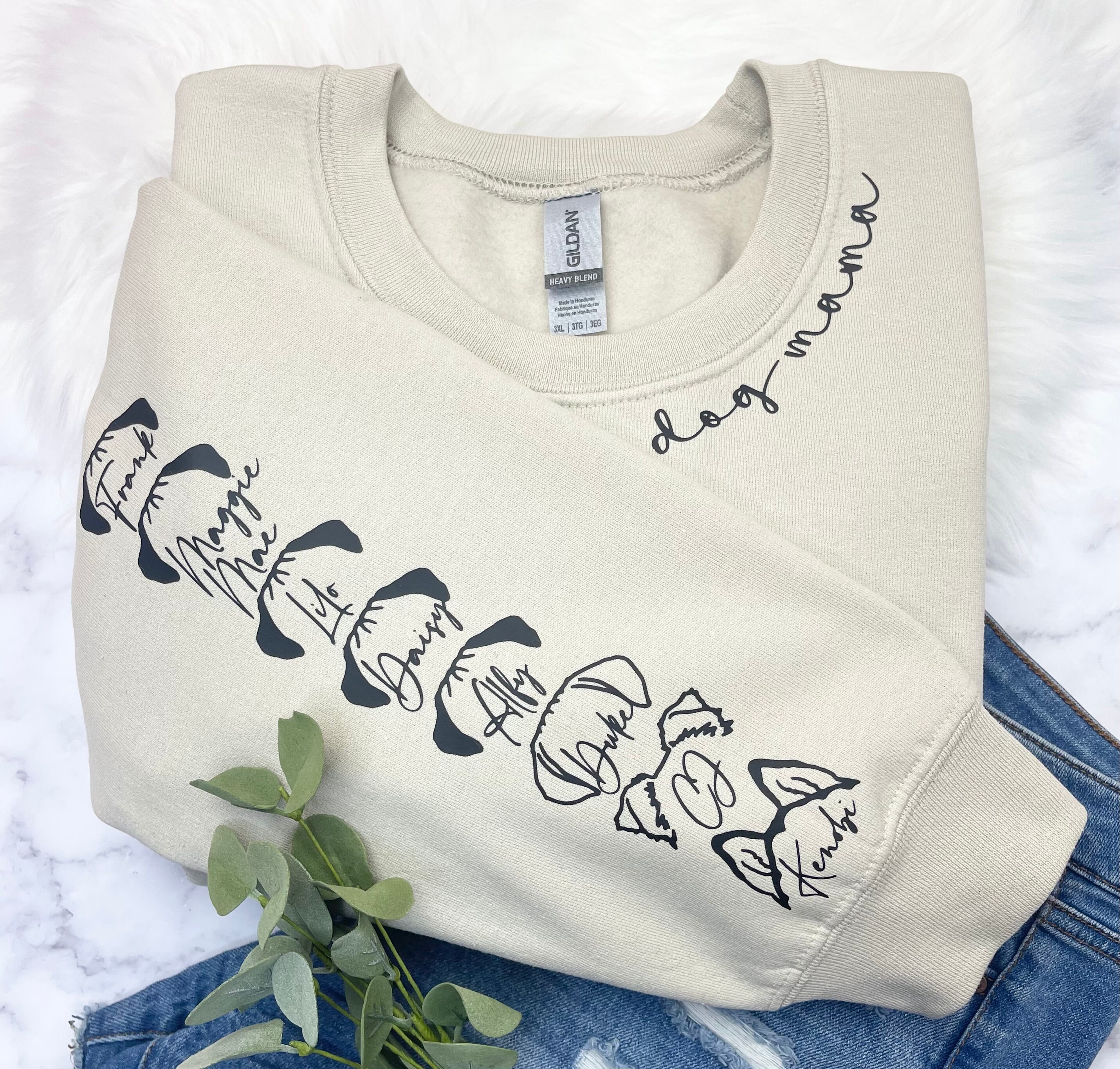 Dog Mama Sweatshirt With Dog Ear and Name on Sleeve, Custom Dog Ear ...
