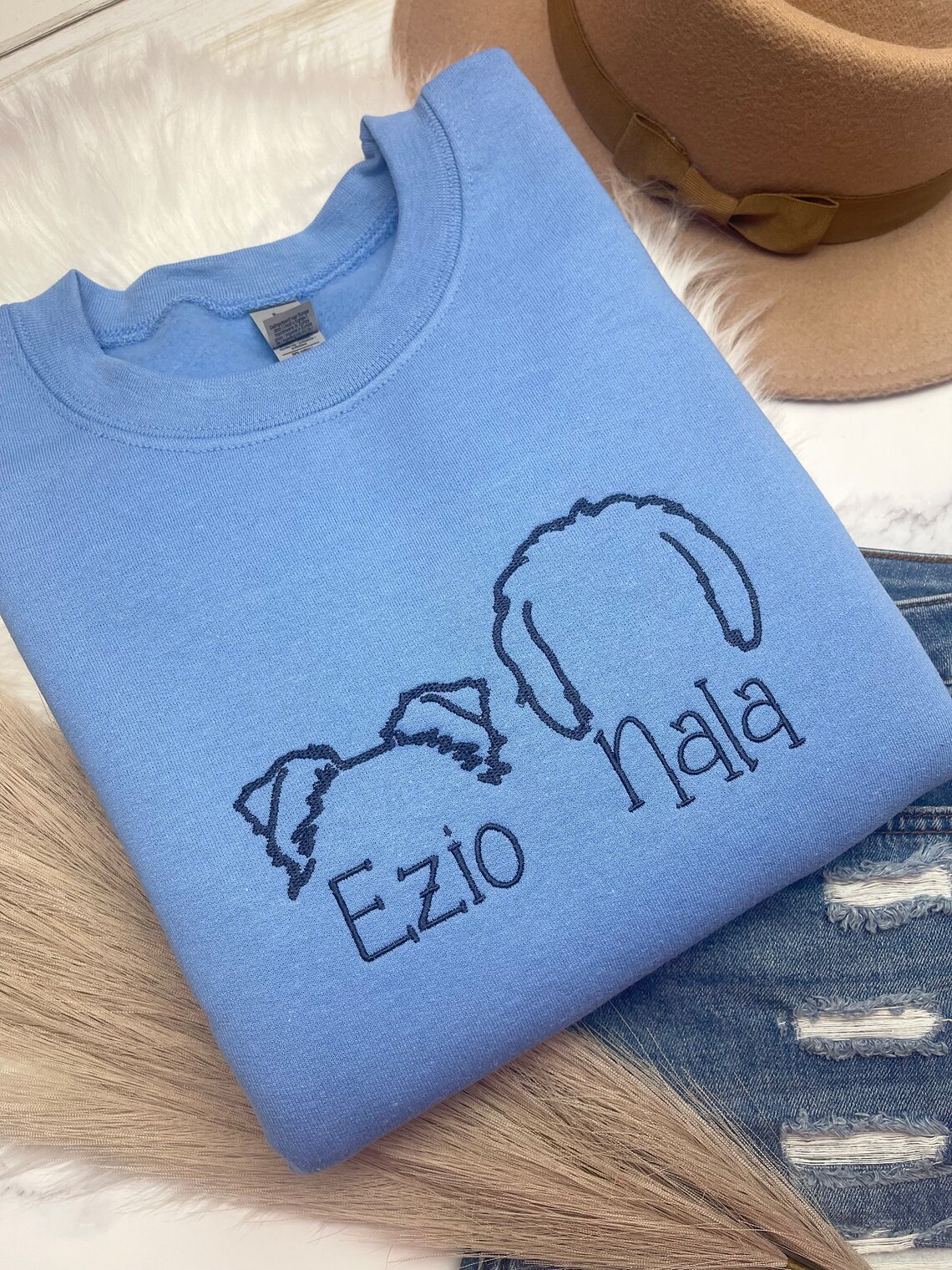 Custom Embroidered Dog Ear Sweatshirt: Personalized Pet Portrait - Etsy