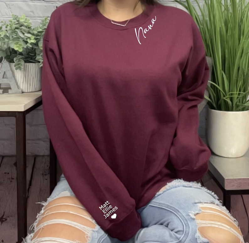 Grammy Sweatshirt With Name on Collar and Grandkids Names on - Etsy