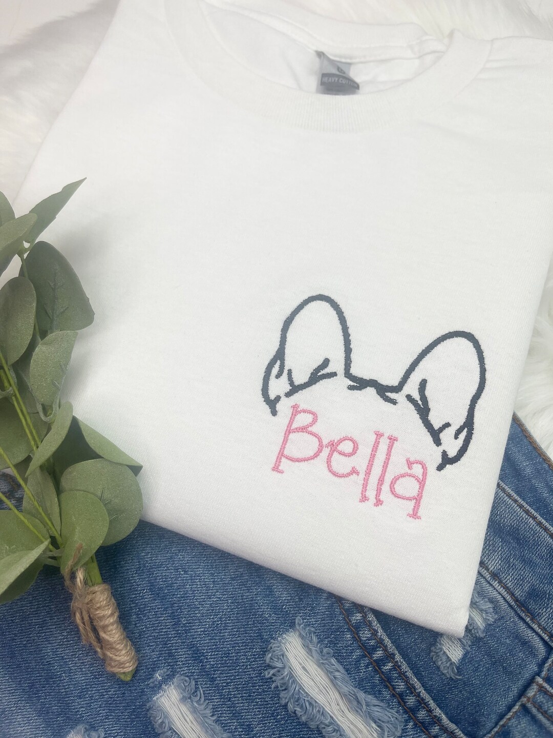 Embroidered Dog Ear Sweatshirt, Dog Ear Sweatshirt, Embroidered Dog ...