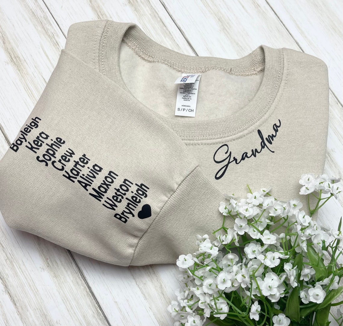 Grammy Sweatshirt With Name on Collar and Grandkids Names on - Etsy