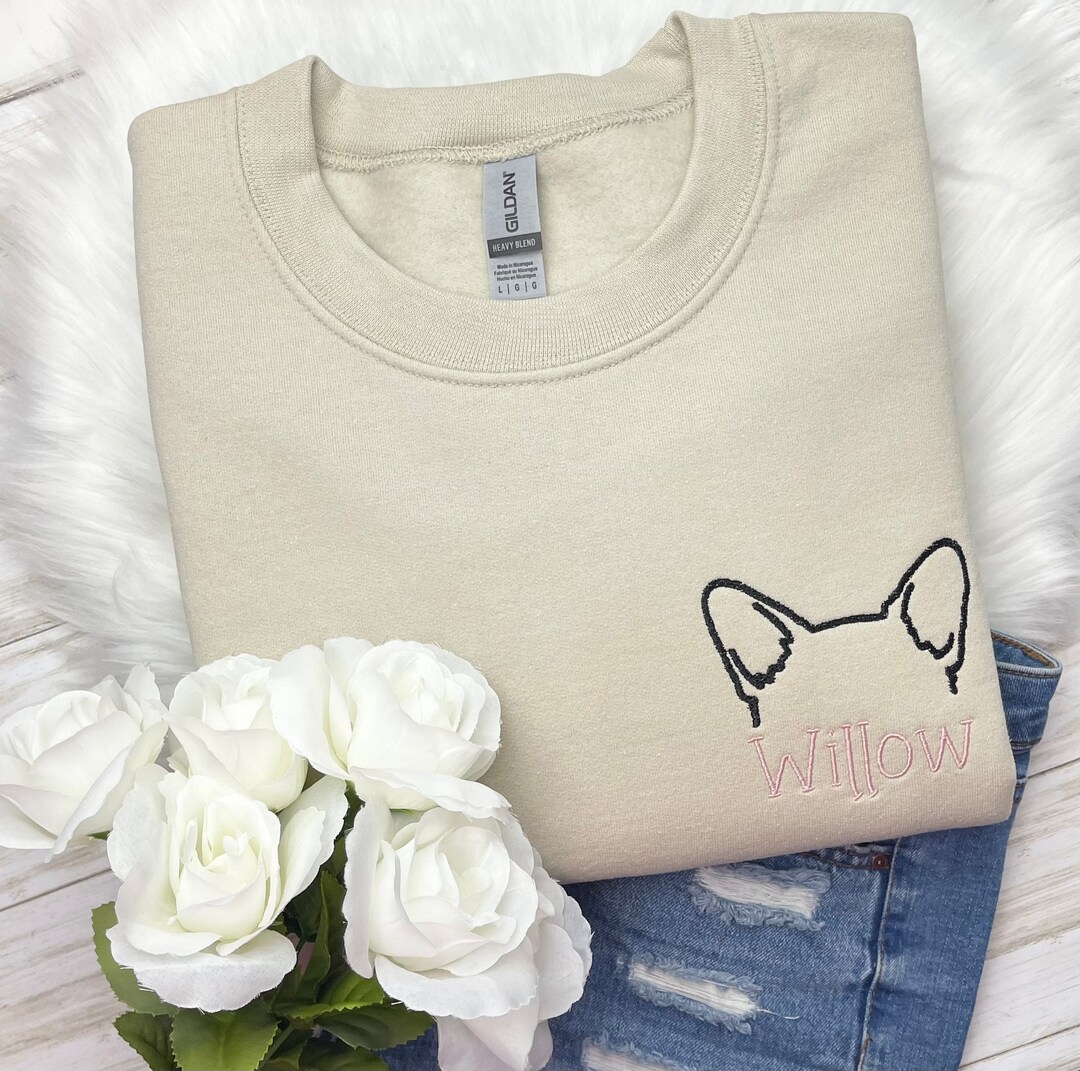 Custom Embroidered Dog Ear Sweatshirt: Personalized Pet Portrait - Etsy