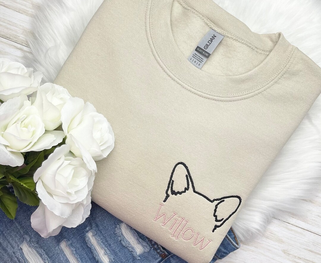 Embroidered Dog Ear Sweater, Dog Ear Sweatshirt, Embroidered Dog ...
