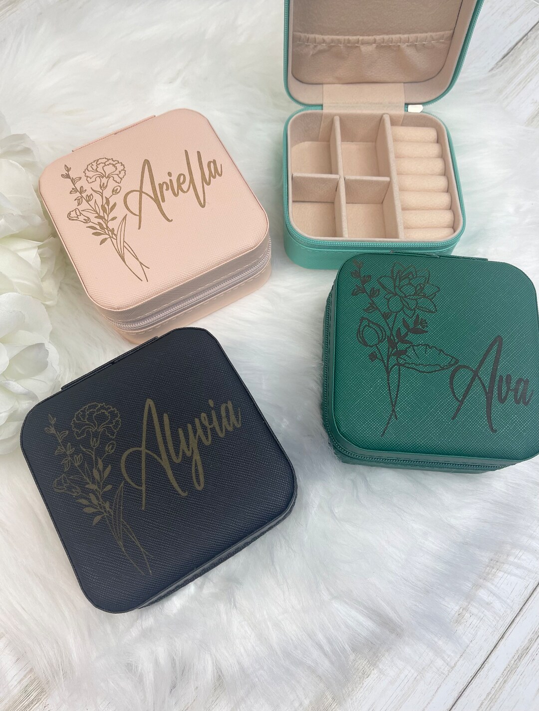 Birth Flower Jewelry Box, Engraved Jewelry Box, Flower Girl Gift ...