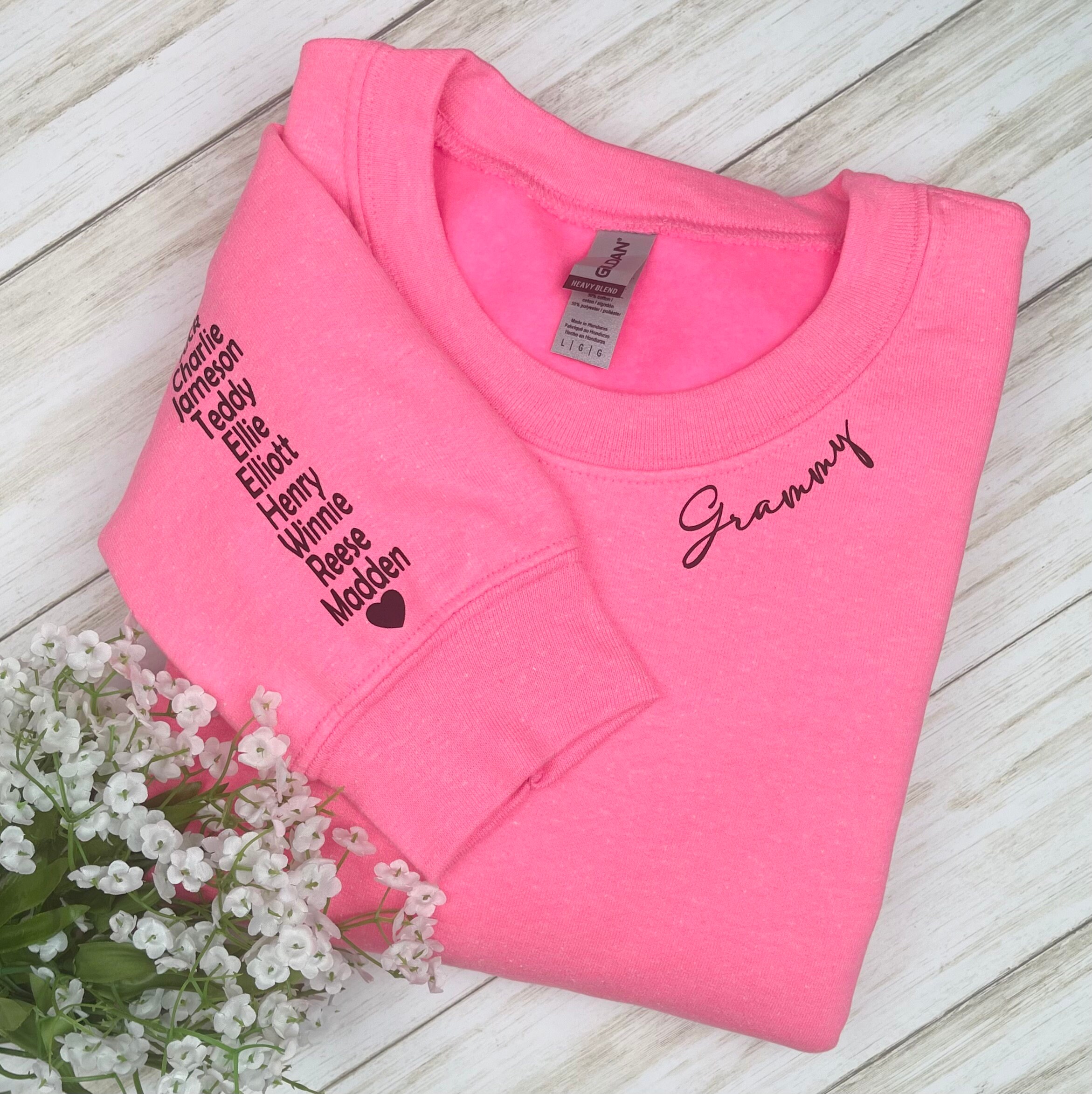 Grammy Sweatshirt With Name on Collar and Grandkids Names on - Etsy