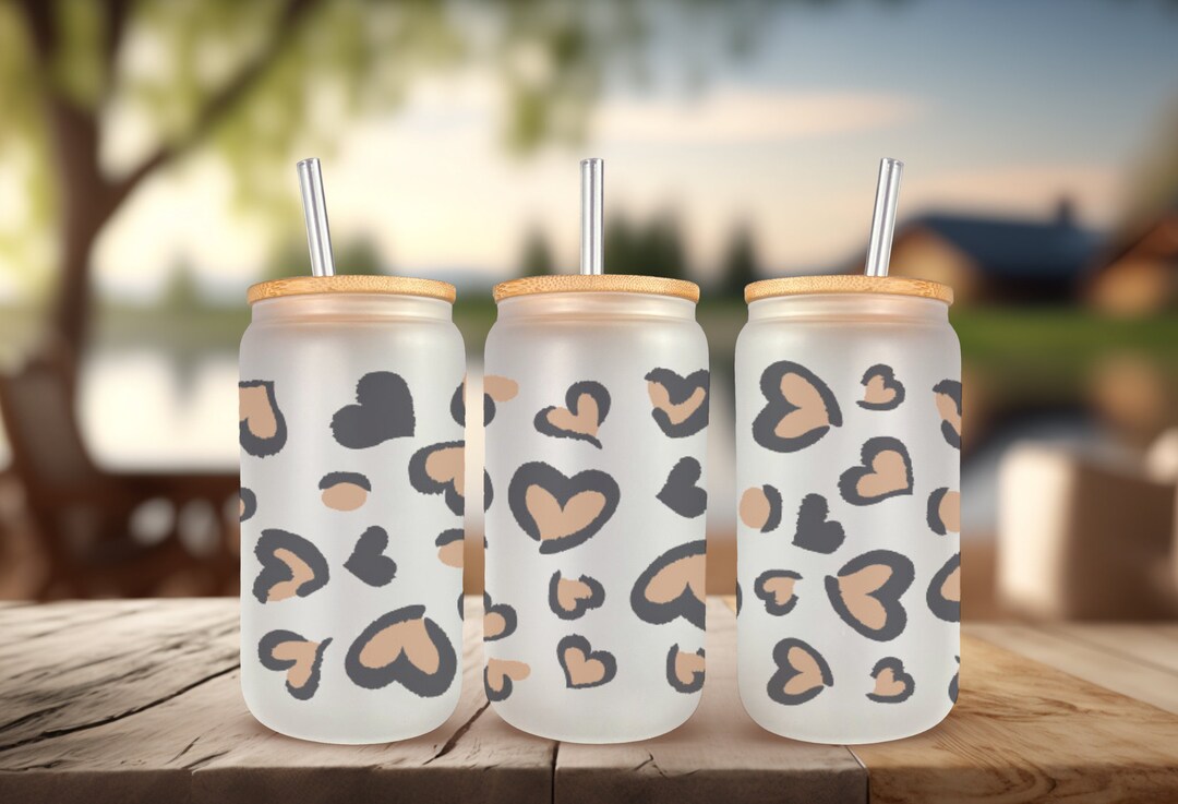 Leopard Print Glass Can, Leopard Print Glass Tumbler, Animal Print ...