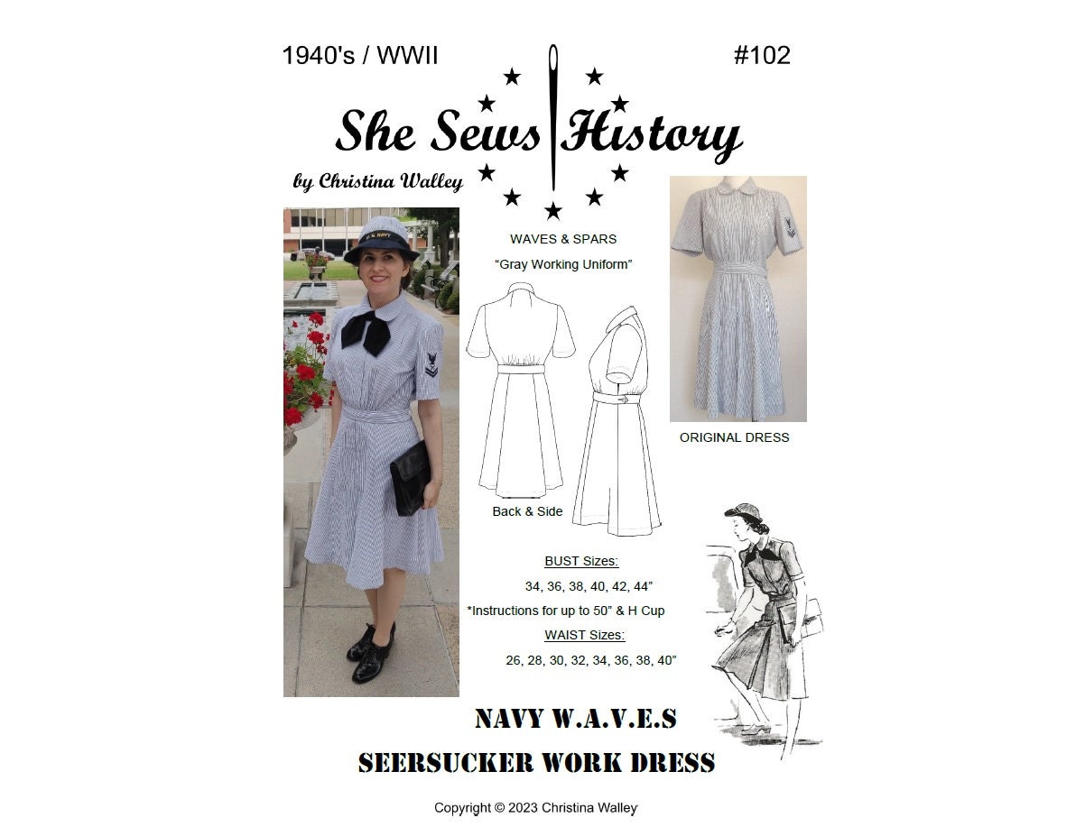 Printable Sewing Pattern – Navy WAVES Seersucker Working Dress - World ...