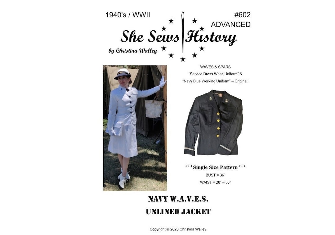 Printable Sewing Pattern – Navy WAVES Unlined Jacket - World War II Era ...