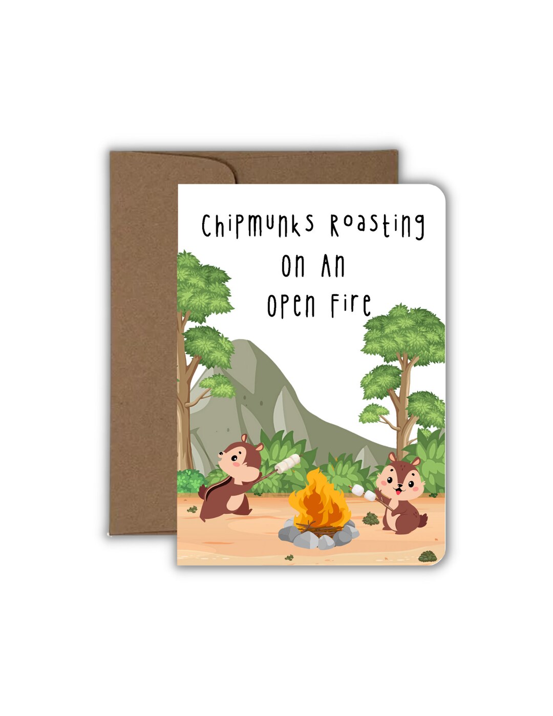 Chipmunks Roasting on an Open Fire Christmas Greeting Card, Handmade ...