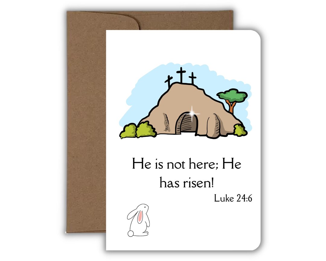 He is Not Here; He Has Risen! Easter Card, Cute Bunny Luke 24:6 Card ...