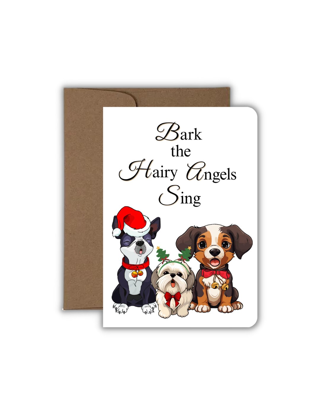 Bark the Hairy Angels Sing Christmas Greeting Card, Handmade, Holiday ...