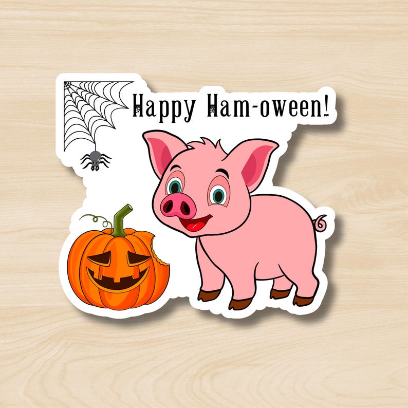 Happy Ham-oween Halloween Sticker, Cute Pig Sticker, Cute Halloween ...