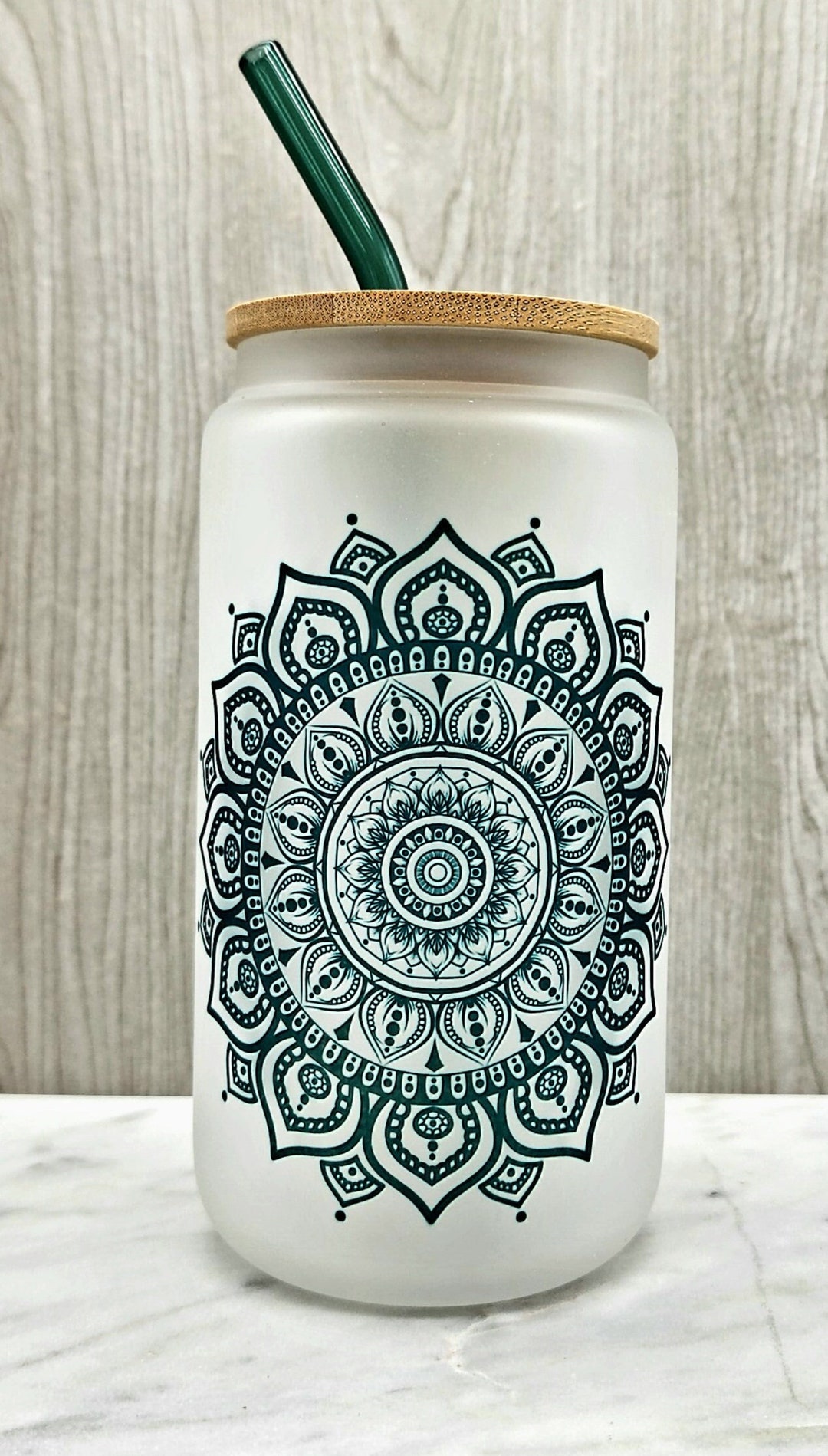 Teal Mandala Beer Can Glass, Mandala Design Glass, Frosted Glass, Iced ...