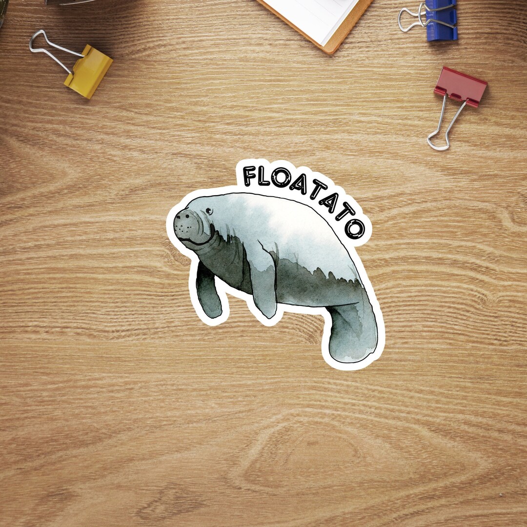 Manatee: Floatato Sticker, Funny Dea Cow Sticker, Cute Water Animal Sticker, Floating Potato ...