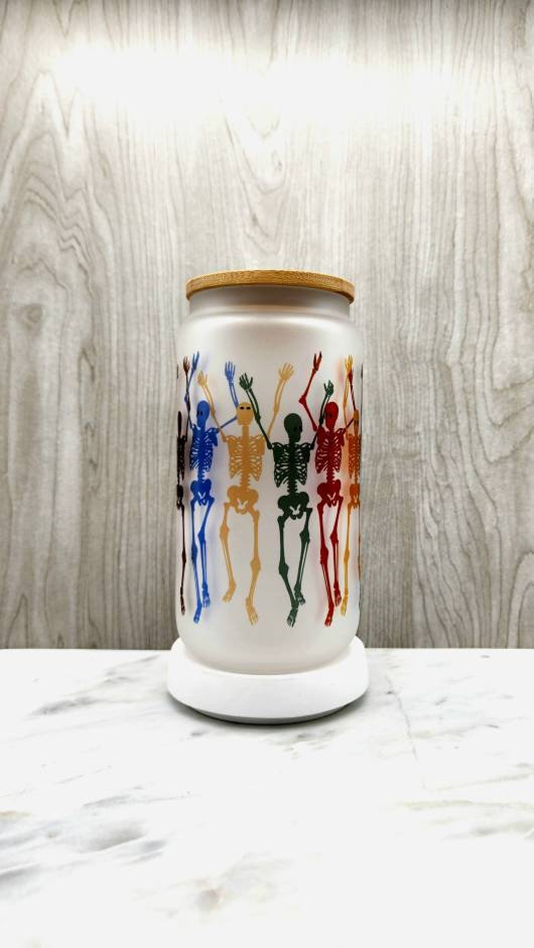 Colorful Skeletons Halloween Beer Can Glass Skeleton Glass - Etsy