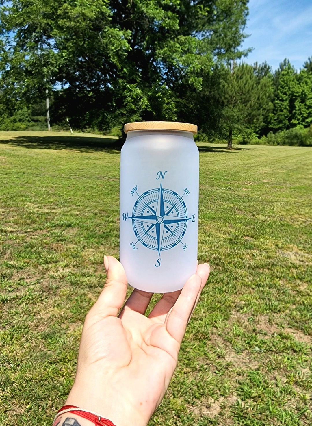 Compass Rose Beer Can Glass, Under the Sea Collection, Iced Coffee ...