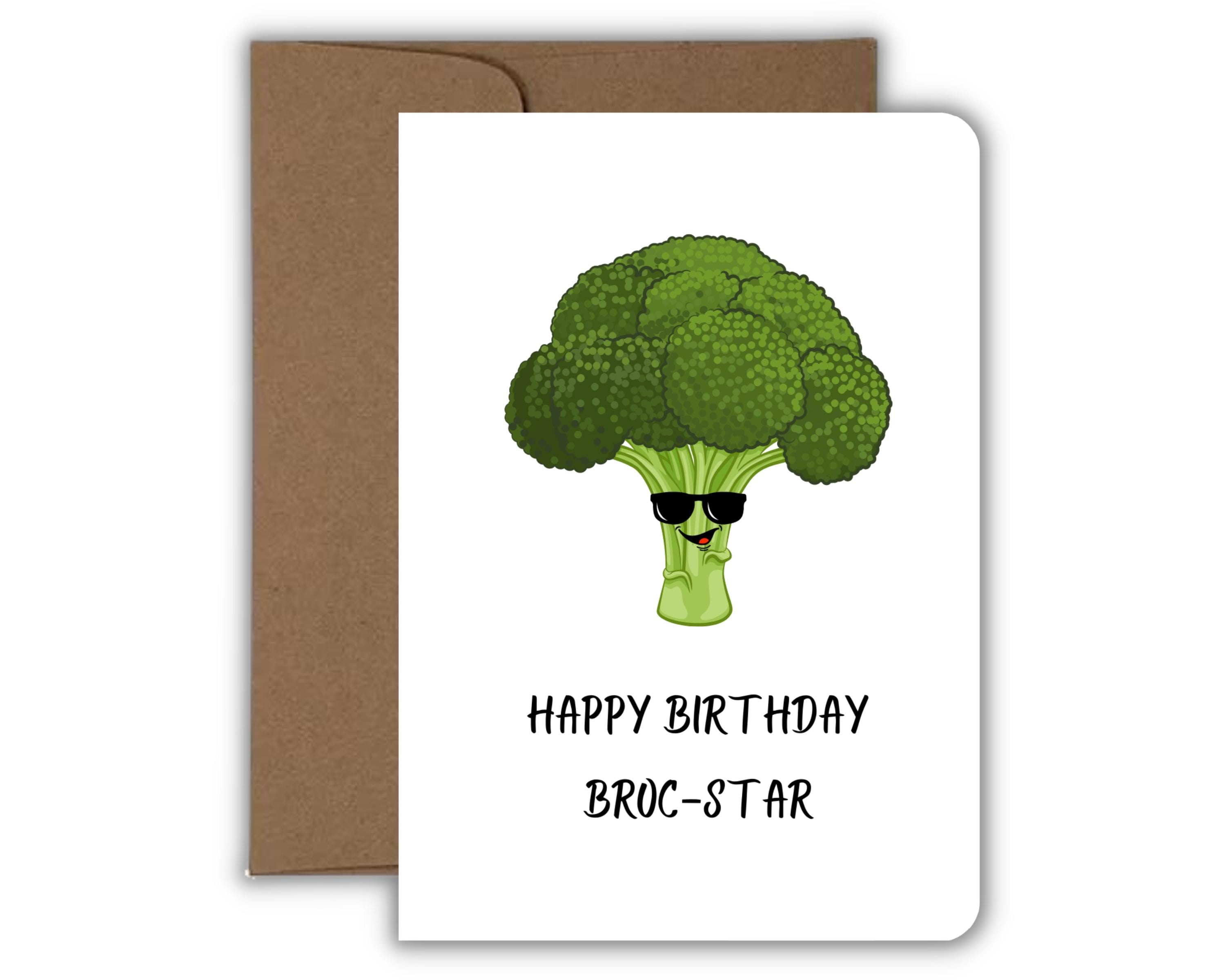 Happy Birthday Broc-star Birthday Card, Funny Broccoli B'day Card, Food ...