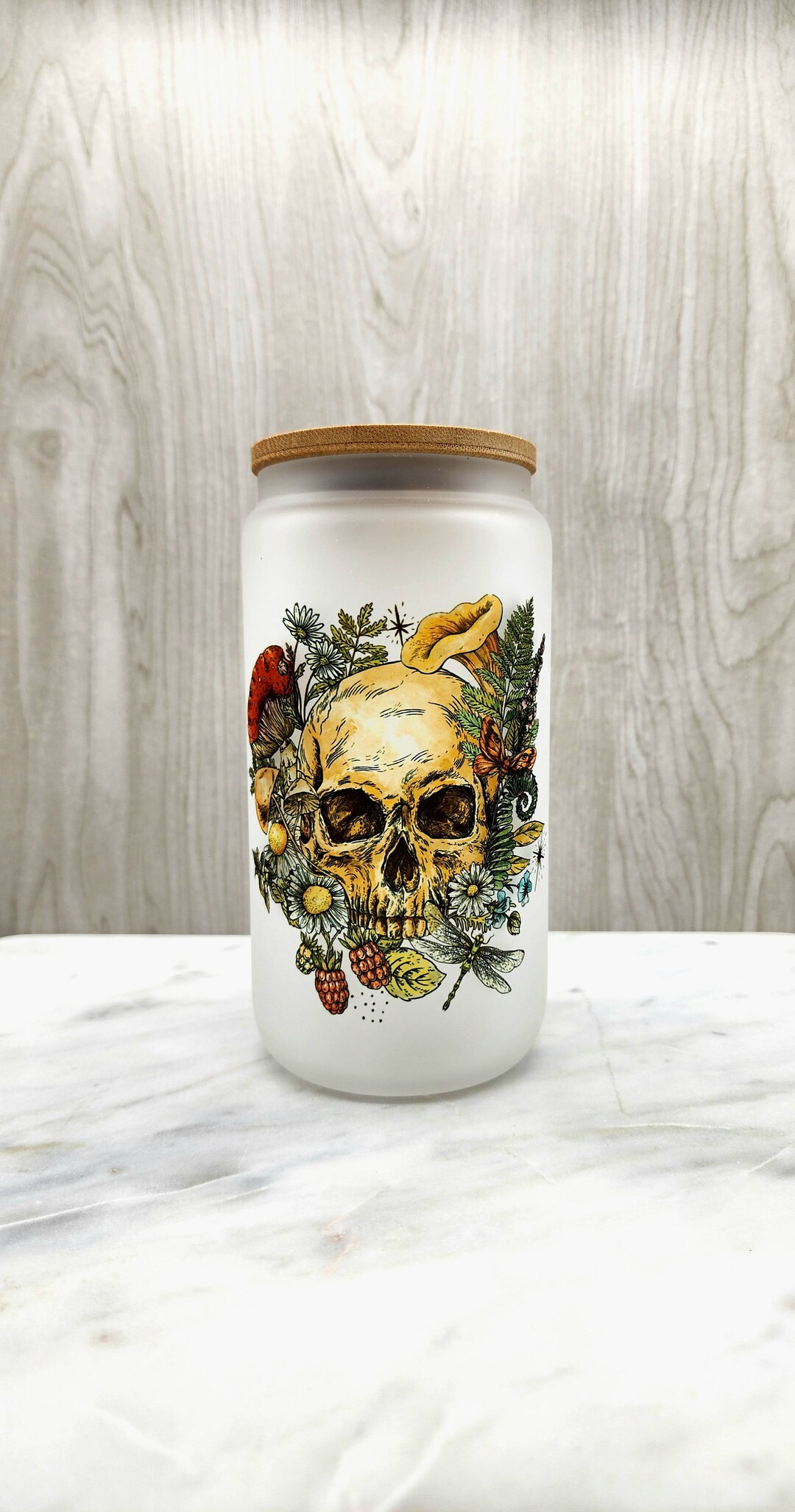 Fall Skull With Raspberries Beer Can Glass, Skull Glass, Fall Glass ...
