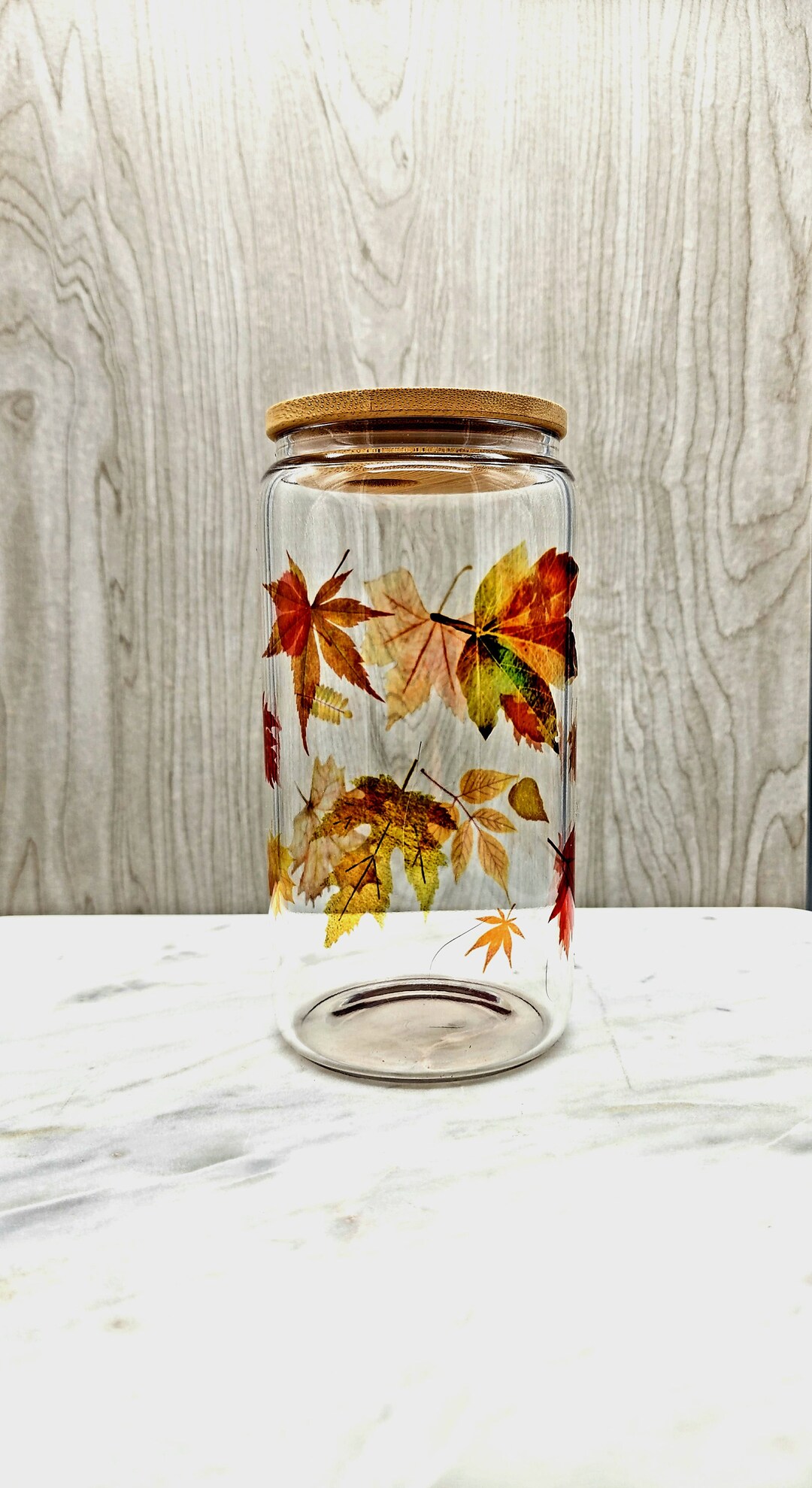 Fall Leaves Beer Can Glass, Leaf Glass, Fall Glass, Clear Glass, Iced ...