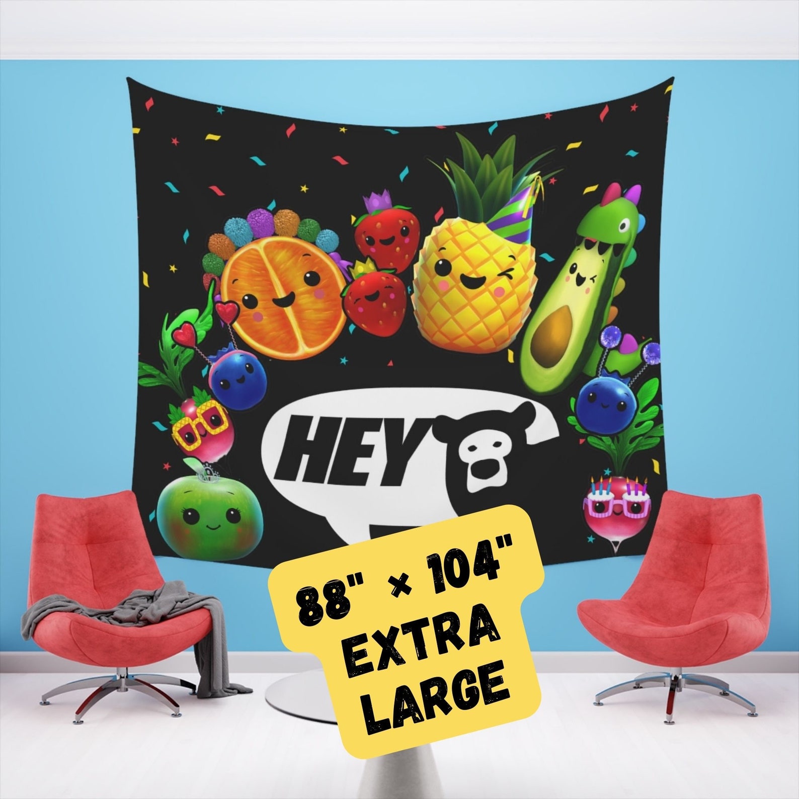 Hey Bear Sensory Backdrop With Logo and Birthday Dancing Fruit - Etsy