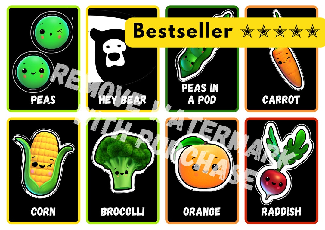 Hey Bear SVG & PDF Baby Sensory Flash Cards with Funky Veggies - Etsy ...