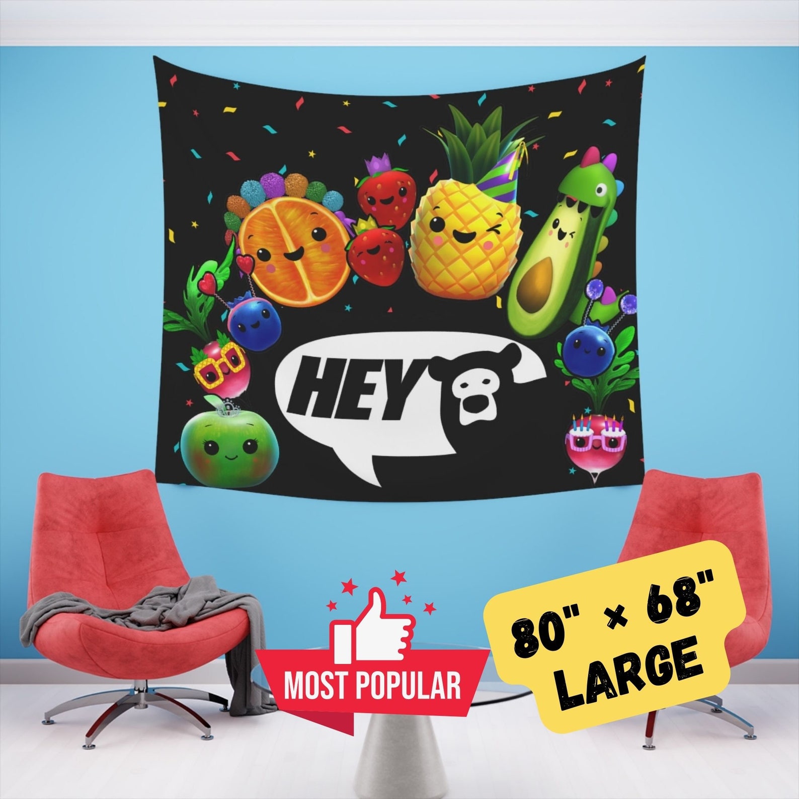 Hey Bear Sensory Backdrop With Logo and Birthday Dancing Fruit - Etsy