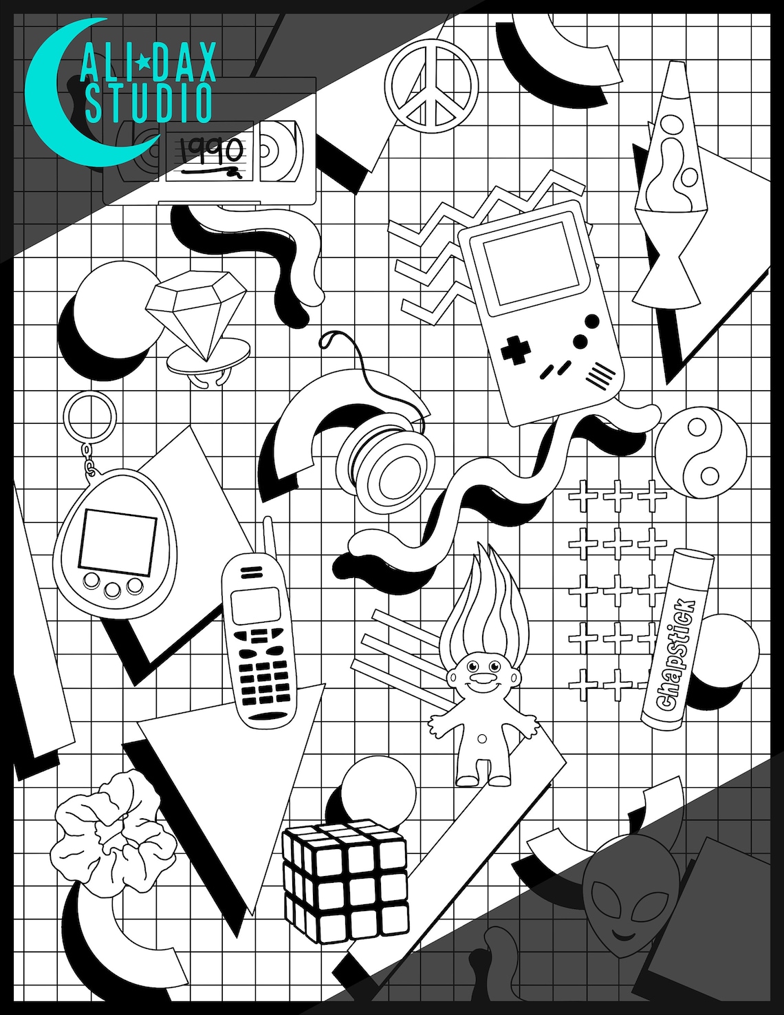 Totally 90s Printable Coloring Page for Adults & Kids, Hand Drawn ...