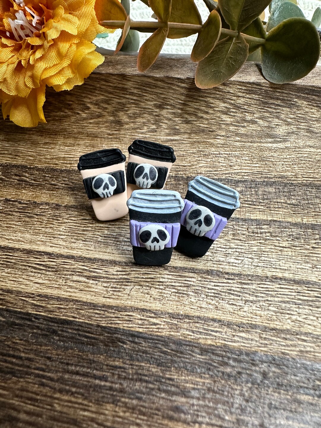 Pastel Halloween Poison Coffee Cup Skull Stud Earrings Polymer Clay ...