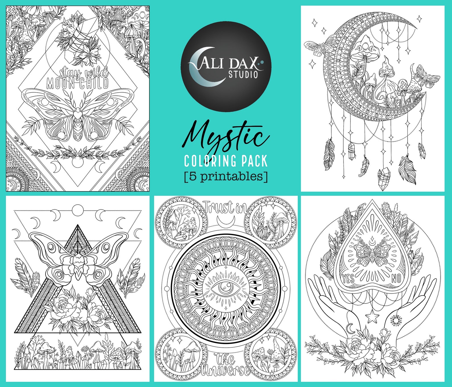 Mystic (5 Pack) Printable Modern Coloring Pages - Witchy Vibes ...