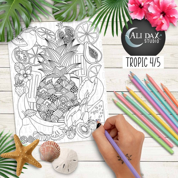 Tropical design 4/5 Printable Coloring Page for Adults & - Etsy