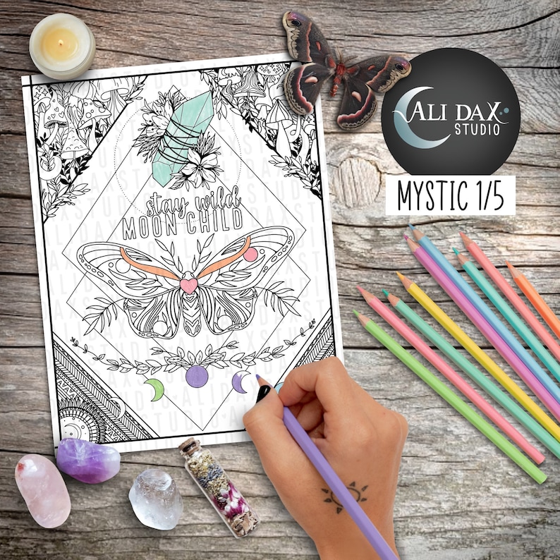 Mystic 5 Pack Printable Modern Coloring Pages Witchy - Etsy