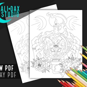 Third Eye Sphynx Printable Coloring Page for Adults, Crystal Ball, Hand ...