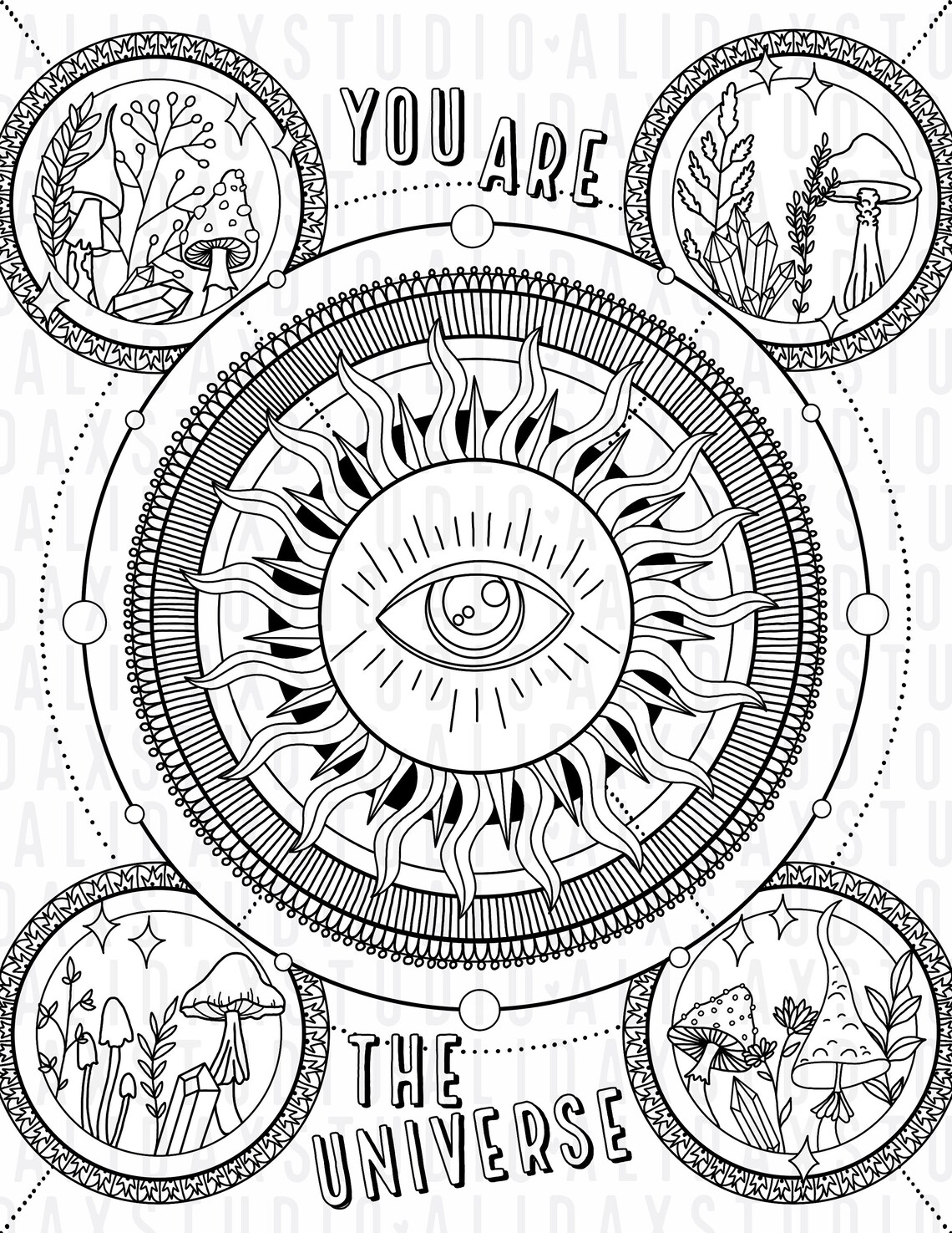 Mystic 5 Pack Printable Modern Coloring Pages Witchy - Etsy