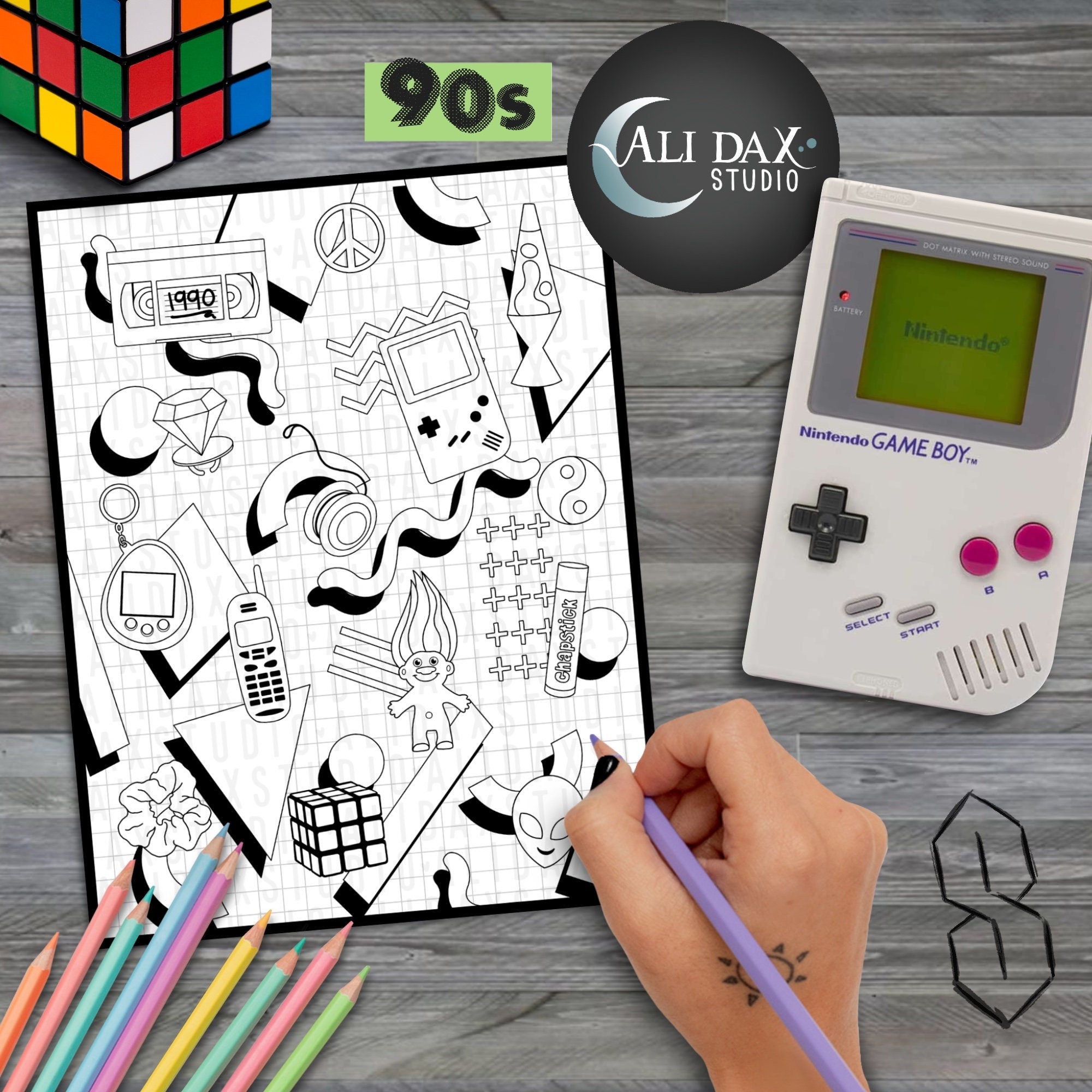 Totally 90s Printable Coloring Page for Adults & Kids, Hand Drawn ...