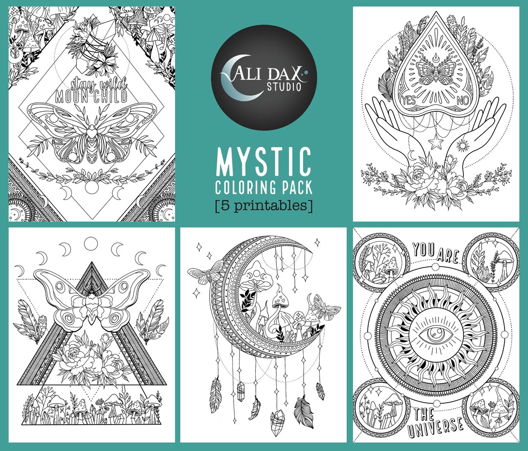 Mystic 5 Pack Printable Modern Coloring Pages Witchy - Etsy