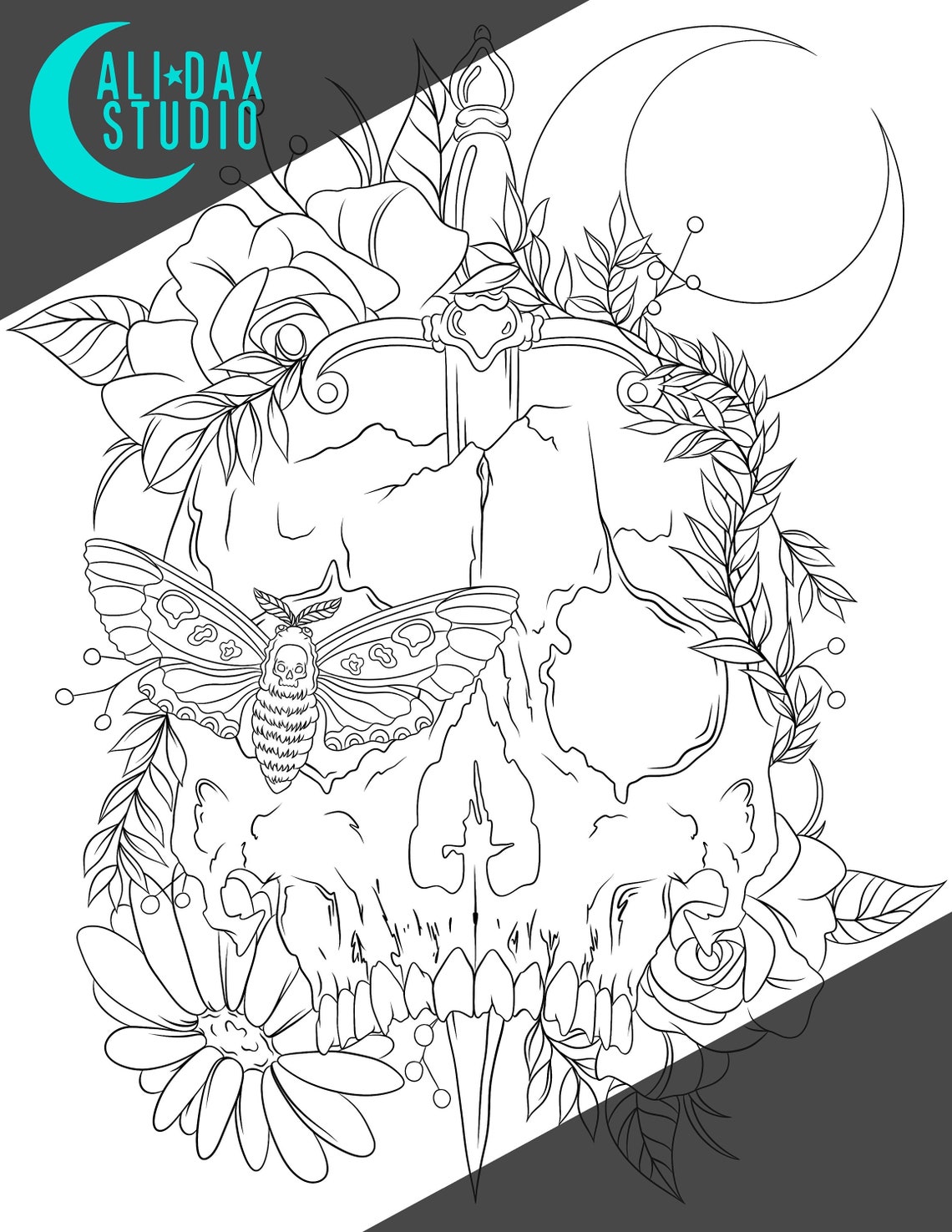 Skull Death Moth Printable Coloring Page for Adults & Kids - Etsy
