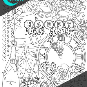 New Year’s Printable Coloring Page for Adults & Kids, Hand Drawn ...
