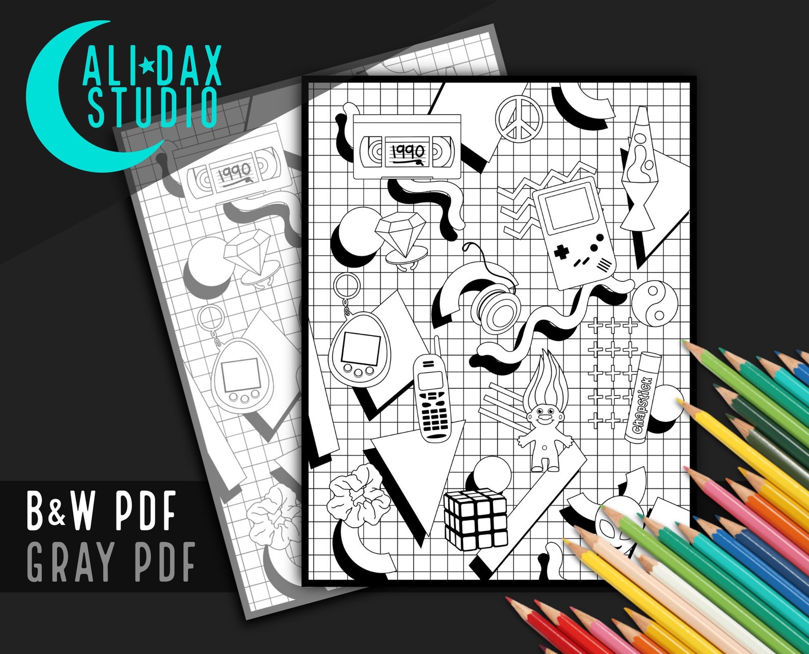 Totally 90s Printable Coloring Page for Adults & Kids, Hand Drawn ...